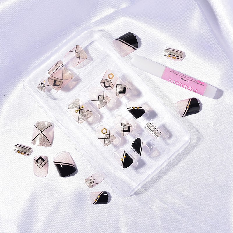 【purpleredto】24pcs Acrylic Designer Fake Nail Tips French Full False
