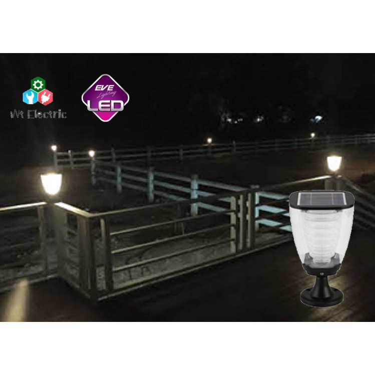 รับประกัน 1 ปี โคมไฟ โคมหัวเสา Solar light Eve โคมไฟหัวเสาโซล่าเซลล์ ...