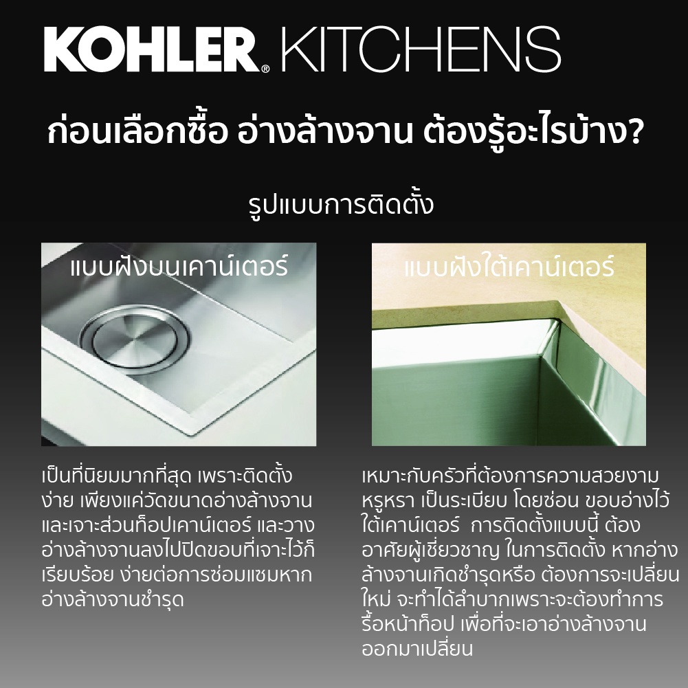 KOHLER TOCCATA 1 BOWL W/O DRAINAGE อ่างล้างจานสแตนเลส สตีล 1 หลุม แบบ ...