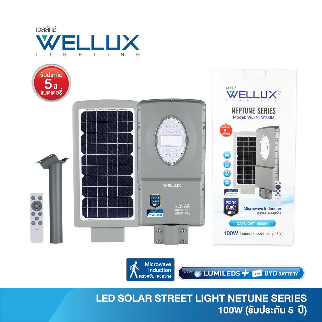 BYD BATTERYWELLUX โคมไฟถนนโซล่า 100W LED STREET LIGHT SOLAR รุ่น ...