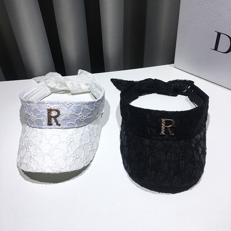 สีสวยมากๆ Korean flower lace strap empty top hat female sun visor ...