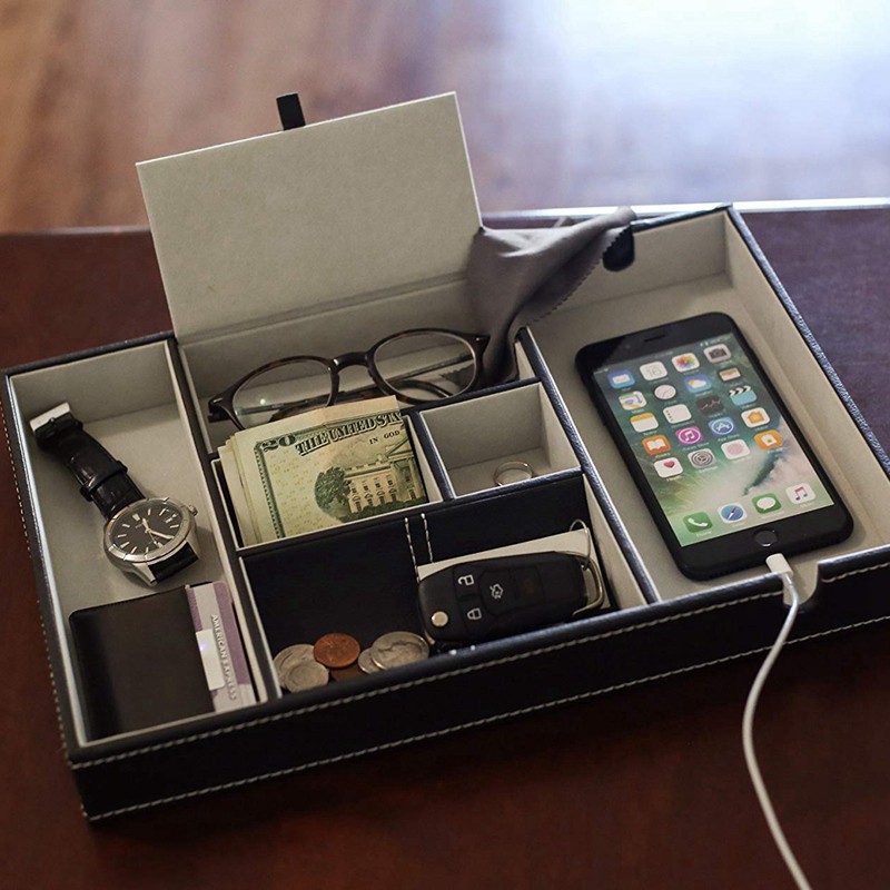 Valet Tray for Men, EDC Nightstand Table Organizer, Charging Station ...