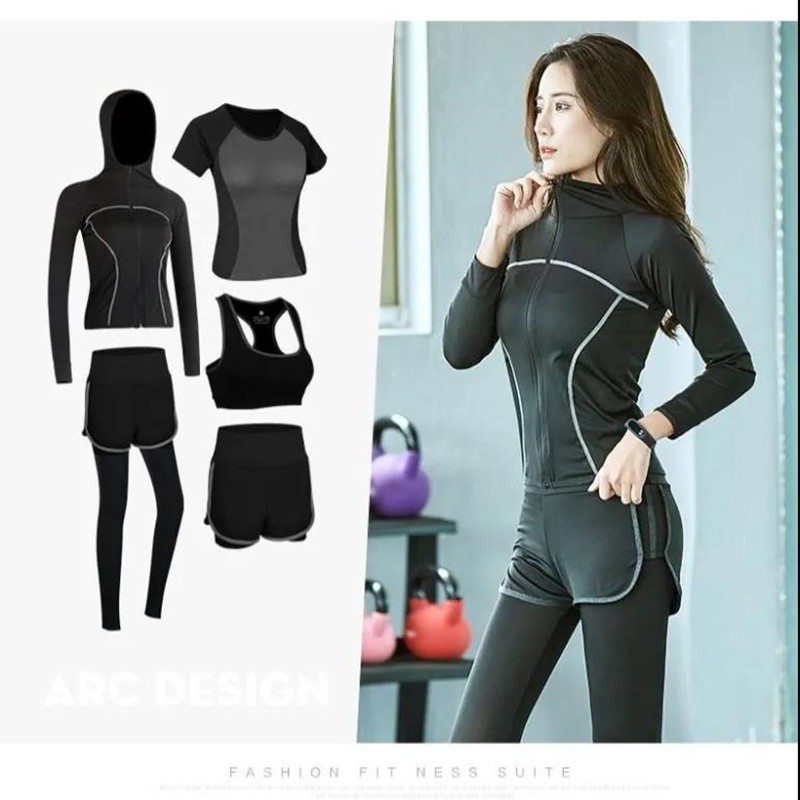 Women 5-Pieces Sports Suit Yoga Running Gym Sports Exercise Fitness ...
