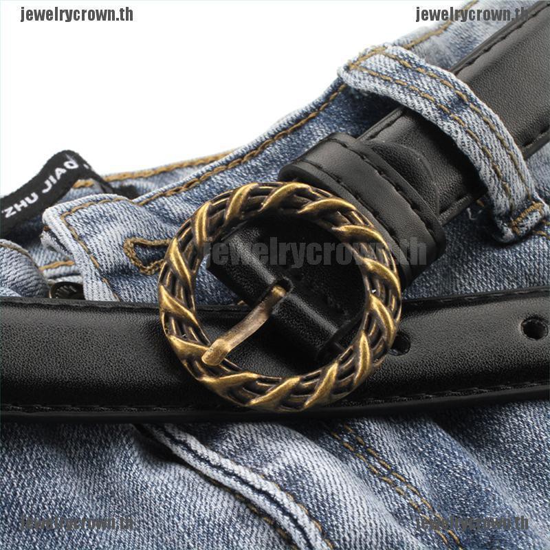 Crown Grass weave Round Buckle Belt Female Gold Black Waist Belts Women ...