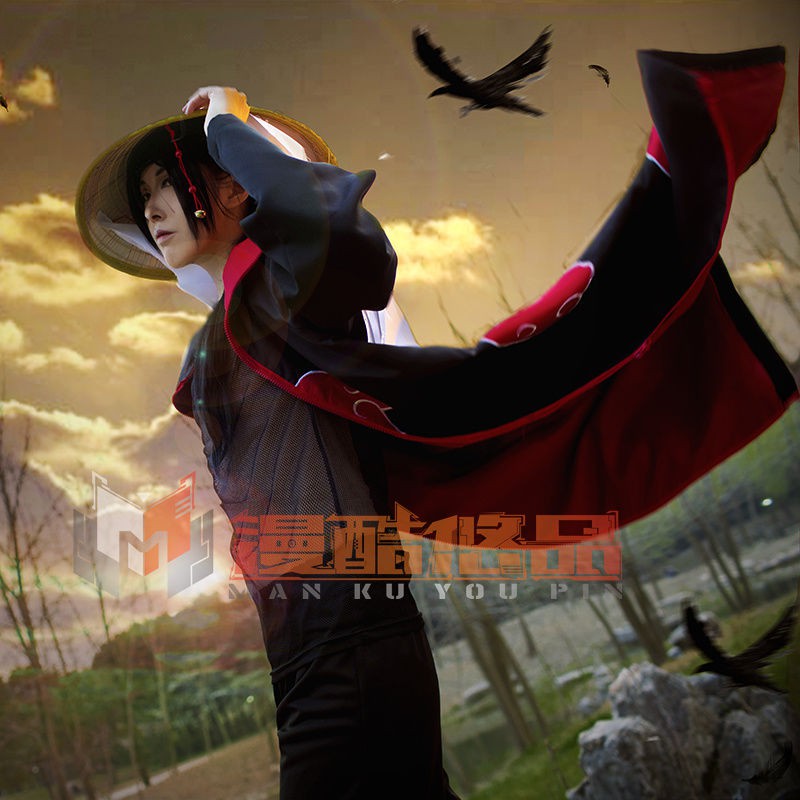 Naruto Uchiha Itachi cos Akatsuki red cloud robe cloak wig ring full ...