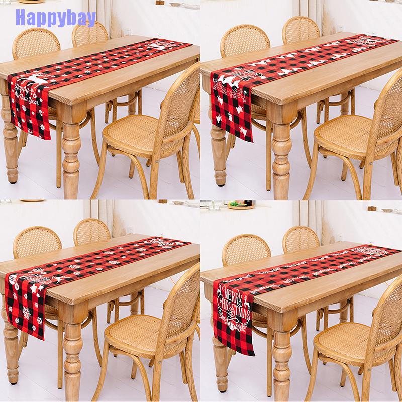 ( Happybay ) Christmas decor red black check printed table flag ...