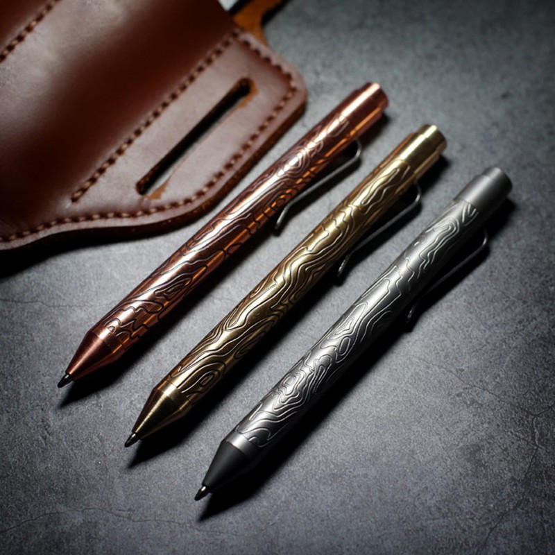 CNEDC Nottingham Carving Topography Titanium Alloy Tactical Pen Copper ...