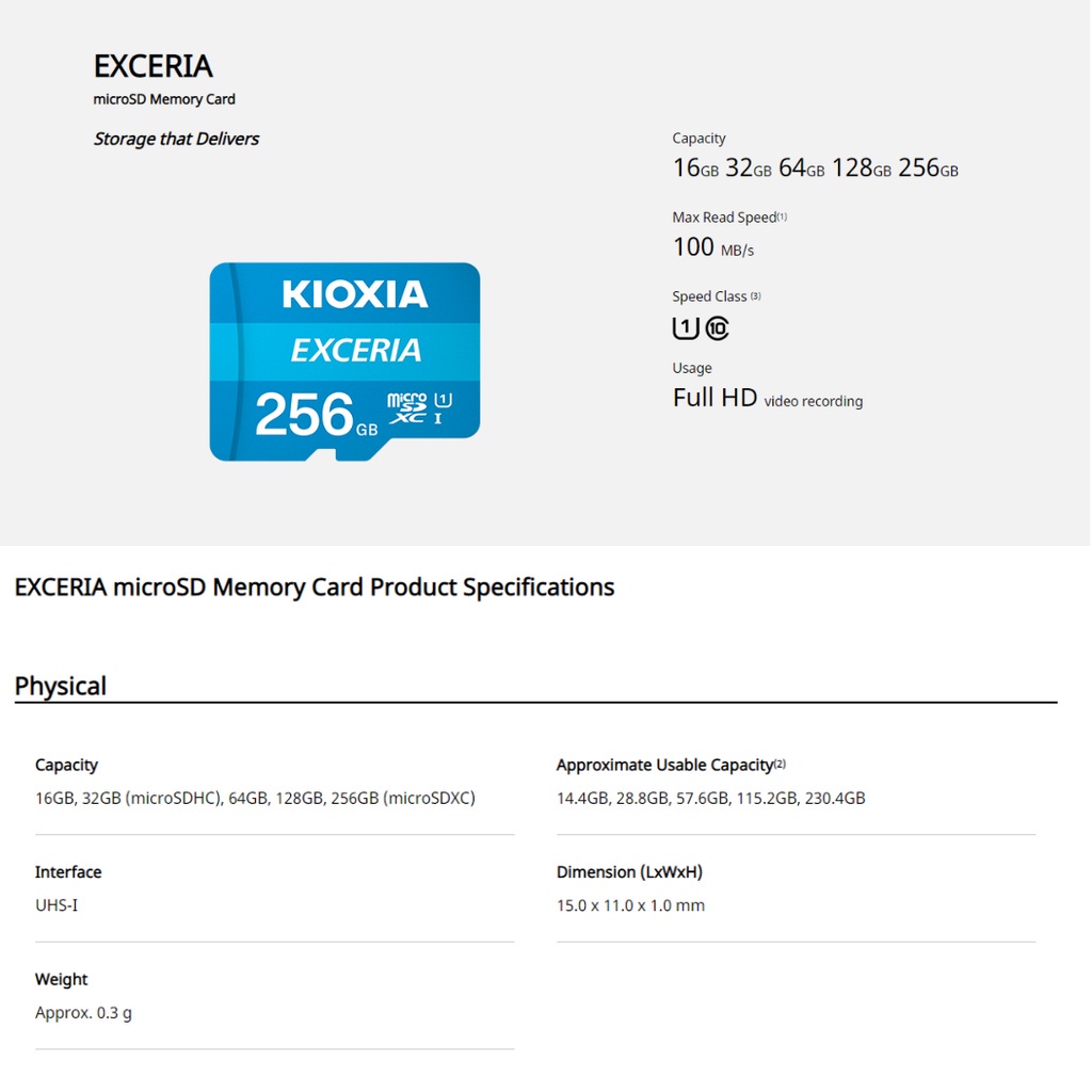 Kioxia Micro SD EXCERIA 128GB CL10 U1 Speed Read 100MBs (KXA-LMEX1L128GG4) ไมโครการ์ด การ์ด ...