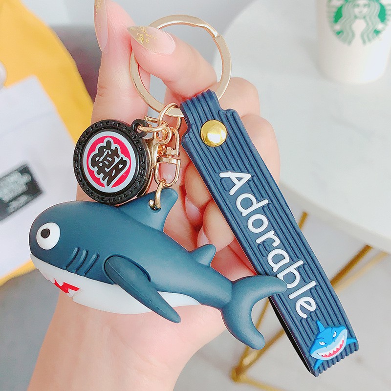 Cartoon keychain female cute shark car key pendant creative marine ...