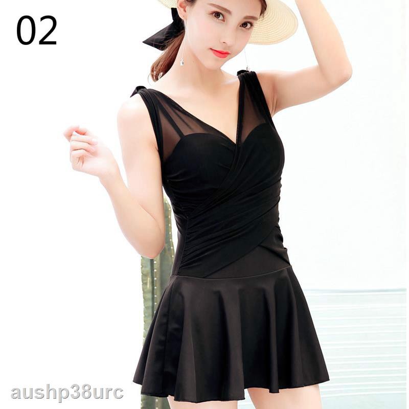 ℡Cekcya ชุดว่ายน้ำของผู้หญิงอนุรักษ์นิยมกระโปรงวงเล็บสีน้ำตาลผ้าไหม ...