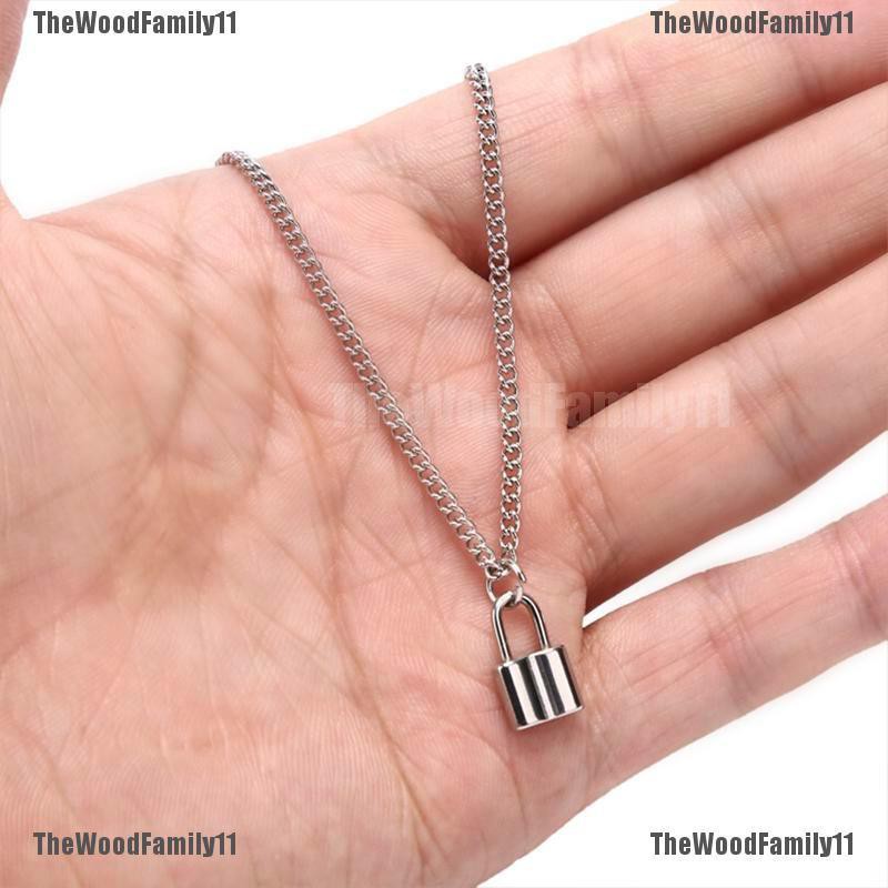 TWF Silver Stainless Steel Lock Pendant Necklace Padlock Charms Chain ...