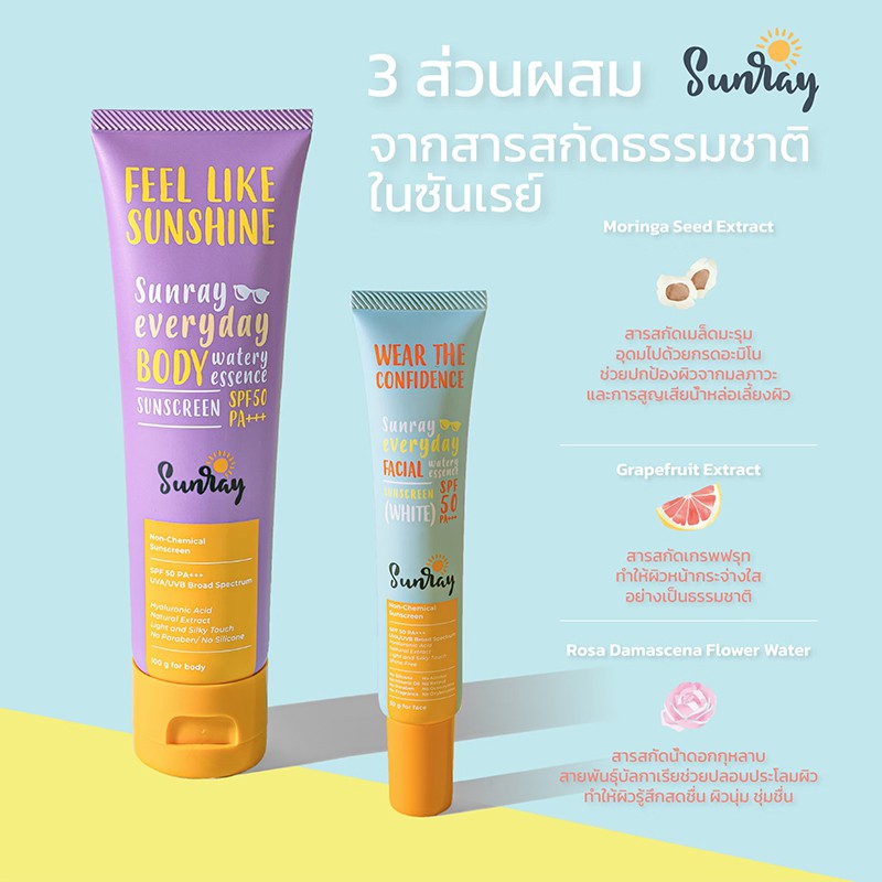 แพ็คคู่ Sunray Facial Watery Essence Sunscreen 30g. Sunray Body Watery ...