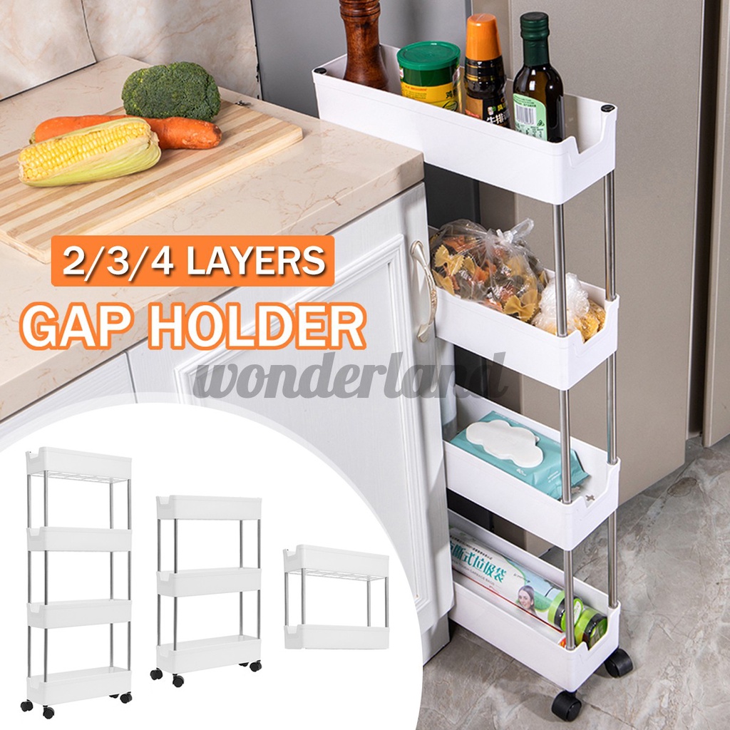 234 Layers Storage Rack Fridge Side Shelf Organizer Slim Space Saving ...