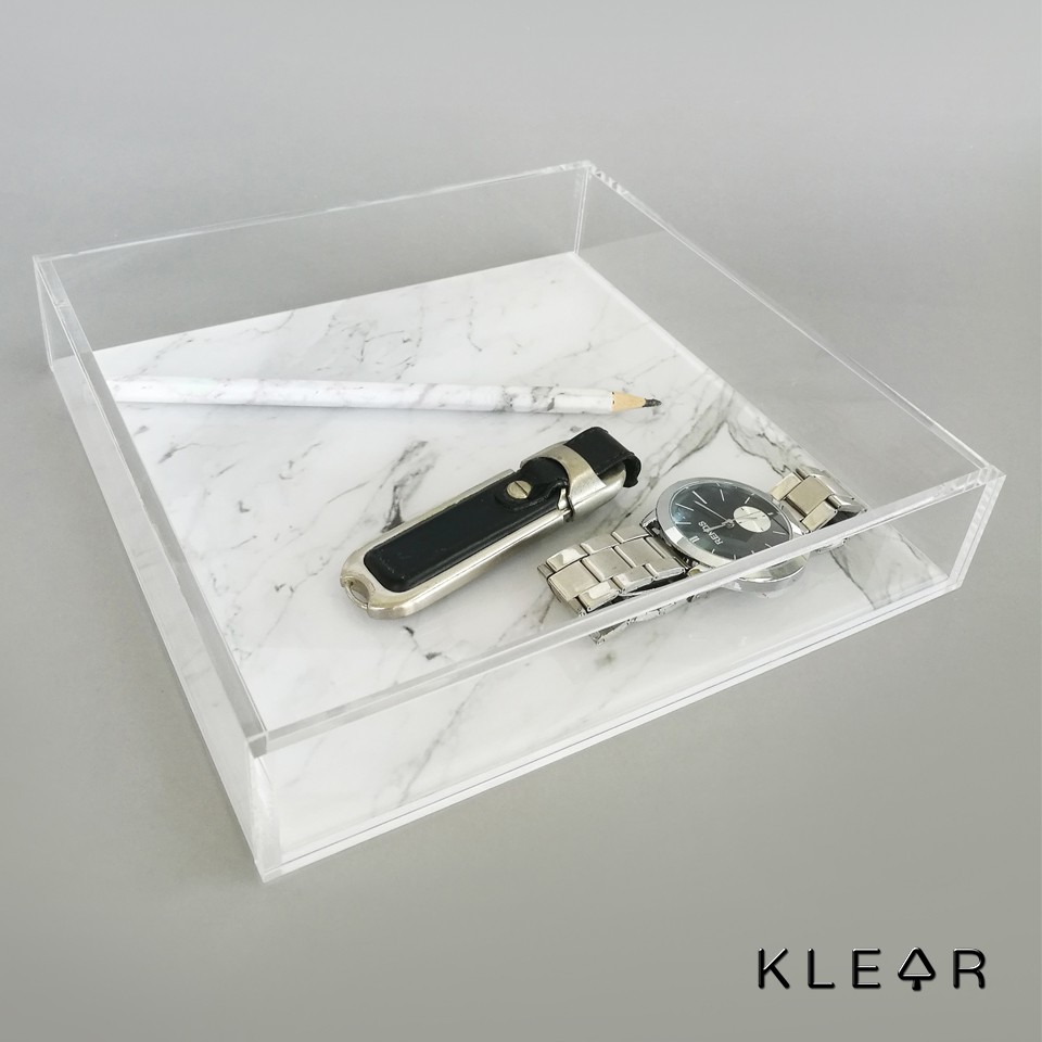 KlearObject Marble Square Tray (L) ถาดอะคริลิคใสพื้นลายหินอ่อน ถาดใส่ของ ถาดเอนกประสงค์ ถาดวาง ...