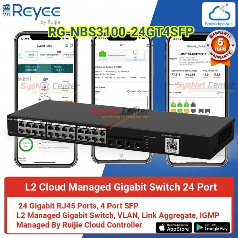 Reyee RG-NBS3100-24GT4SFP L2 Cloud Managed Switch 24 Port Gigabit 4 ...