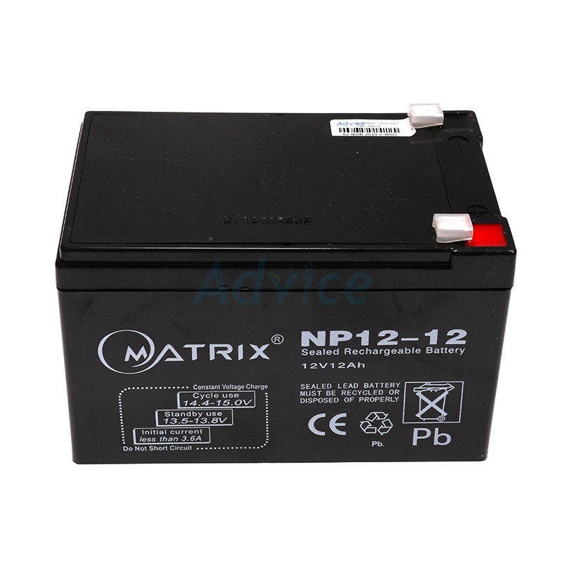 แบตเตอรี่เครื่องสำรองไฟ UPS Battery 12Ah 12V Matrix (ประกัน 1 ปี ...