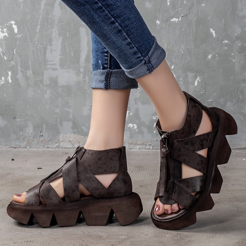 Main push Tiannig retro thick-bottomed muffin shoes leather womens ...