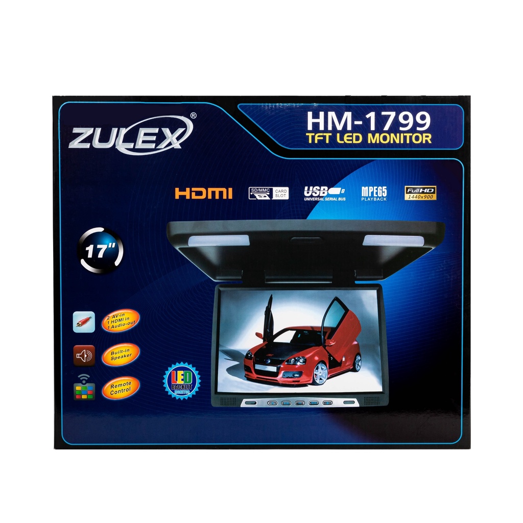 Zulex จอเพดานติดรถยนต์ รุ่น HM-1799 สีเทาสีครีม จอภาพขนาด 17 นิ้ว ...