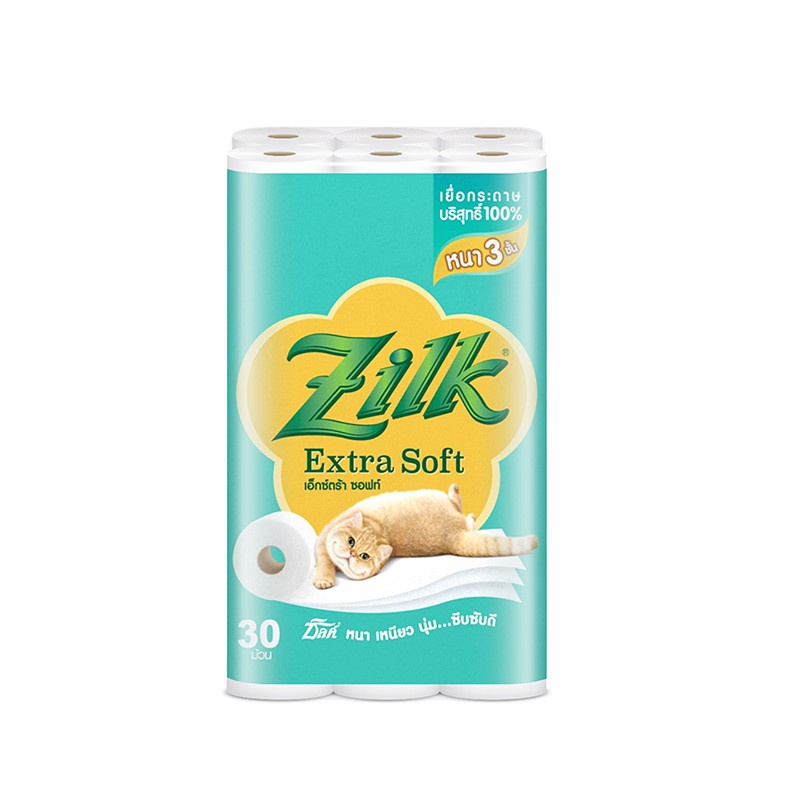 Zilk ซิลค์ เอ็กซ์ตร้า ซอฟท์ กระดาษทิชชูม้วน หนา 3 ชั้น 30 ม้วน 2 แพ็ค รวม 60 ม้วน - berli_mart ...