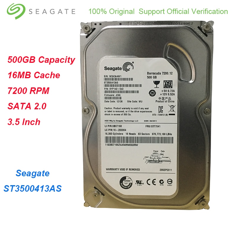 Original Seagate 500GB 3.5 Inch Internal Hard Drive Disk 7200 RPM SATA 2.0 16MB Cache Monitoring ...