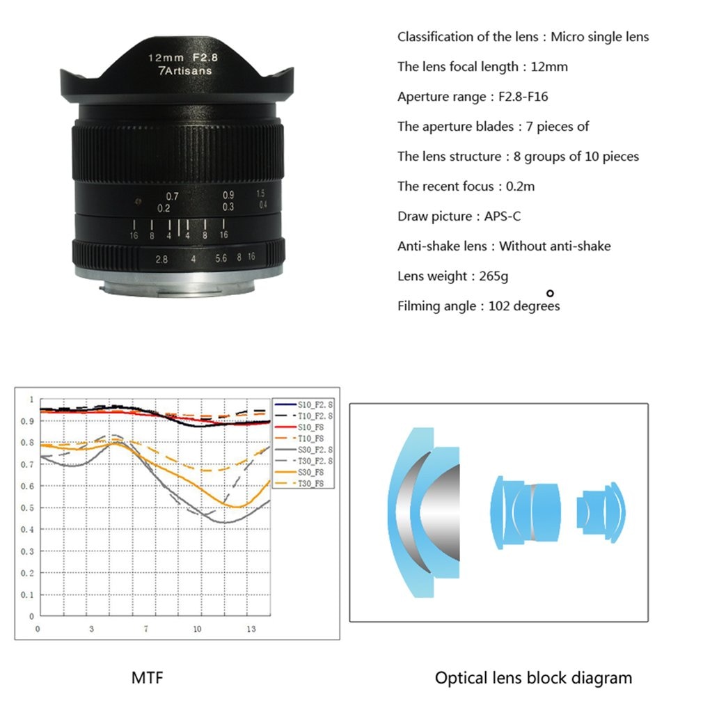 7 artisans 12mm F2.8 Prime Lens to All Single Series for SONY for Fuji ...