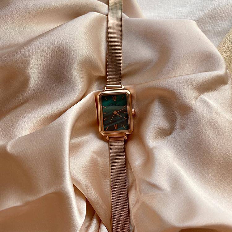 SENSES High-End Light Luxury Square Small Green Watch Steel Watch ...