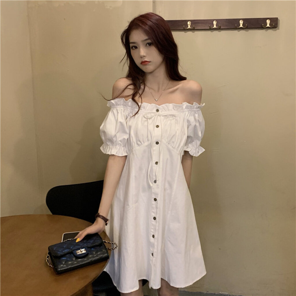 พร้อมส่ง Piki white dress เดรสแขนสั้นสีขาวงานสวย (IN34369 ...