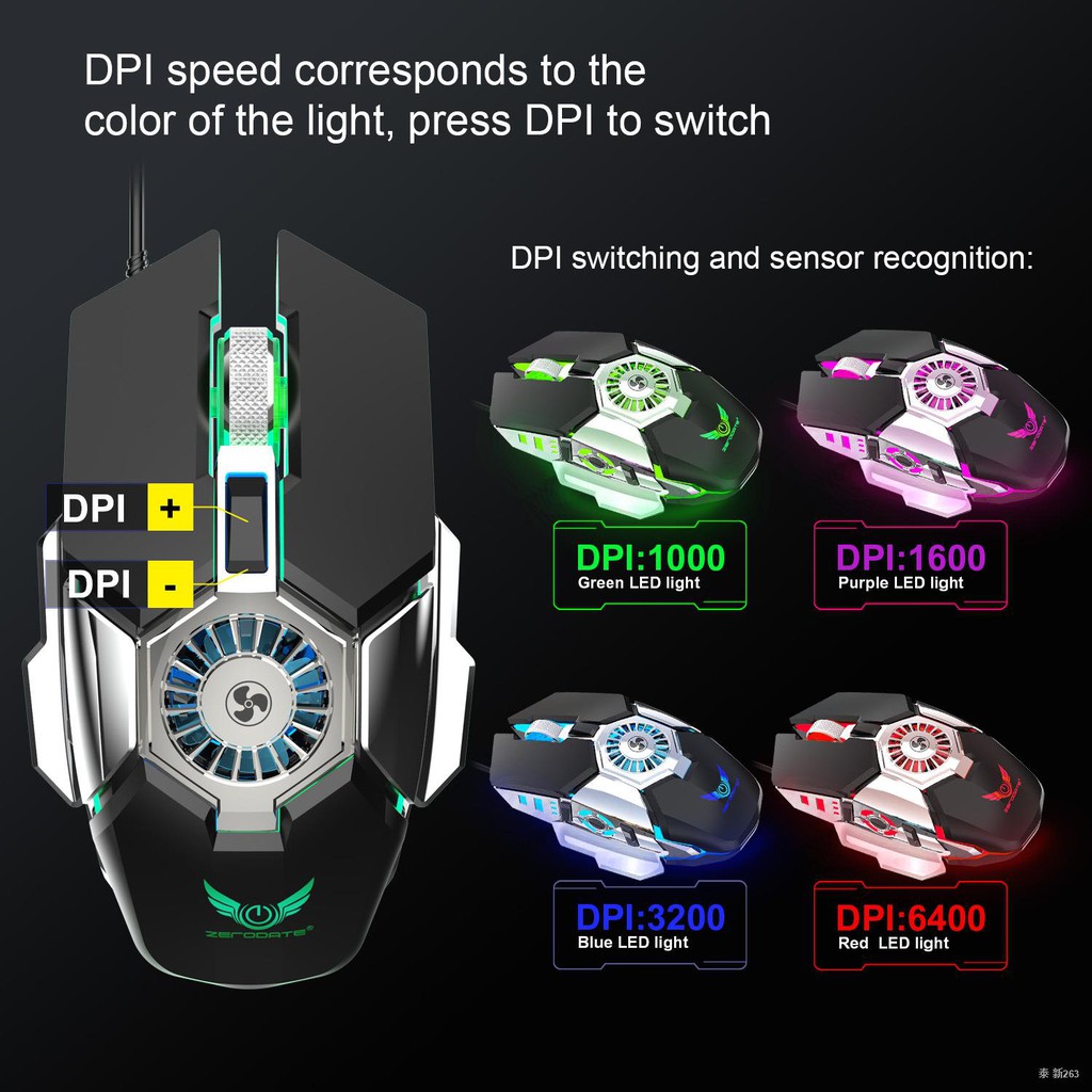USB Wired Gaming Mouse With Cooling Fan Mechanical Feel Gamer Mouse ...