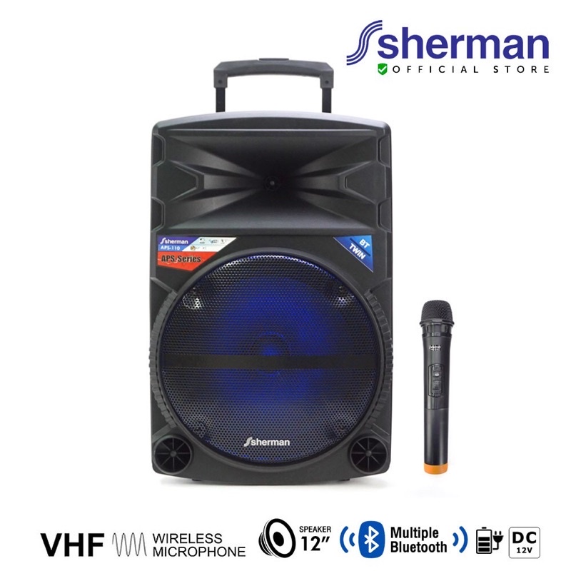 Sherman speaker APS-110 ลำโพงบลูทูธล้อลาก ขนาด 12 นิ้ว ลำโพงพร้อมไมค์ลอย (Bluetooth) Portable ...