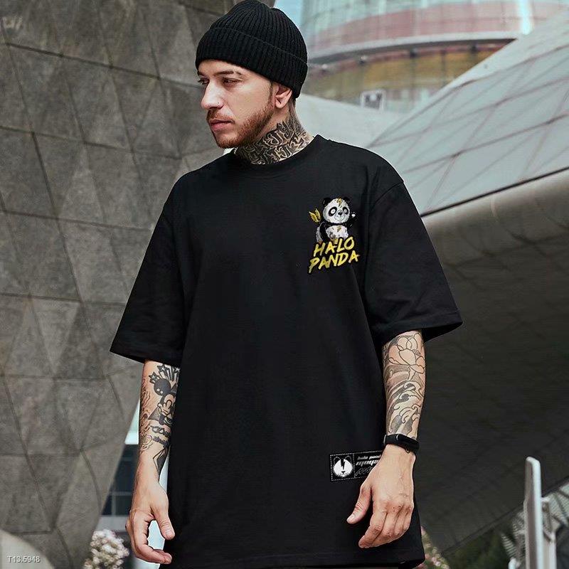 S-8XL แห่งชาติ tide สไตล์ฮ่องกงบุคลิกภาพ panda พิมพ์เสื้อยืดแขนสั้นผู้ชายและผู้หญิงคู่แฟชั่น ...