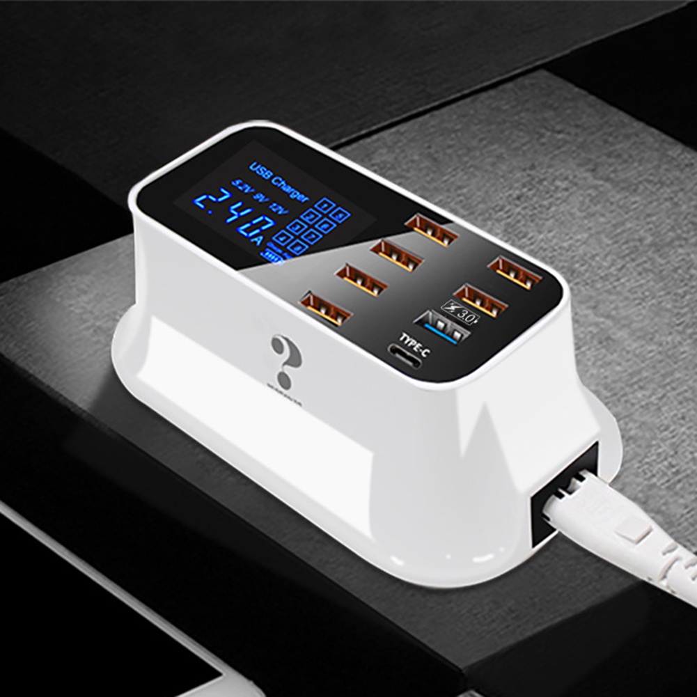 40W 8A USB Charger Adapter HUB with LCD Display 8 Ports Desktop Smart ...