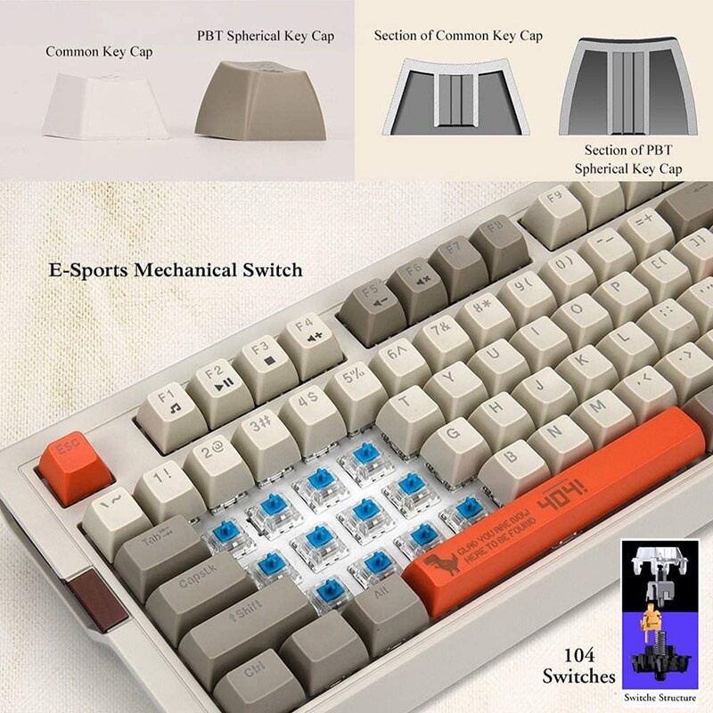Ajazz AK510 Retro Gaming Keyboard Mechanical Keyboard 104-Key PBT Wired ...