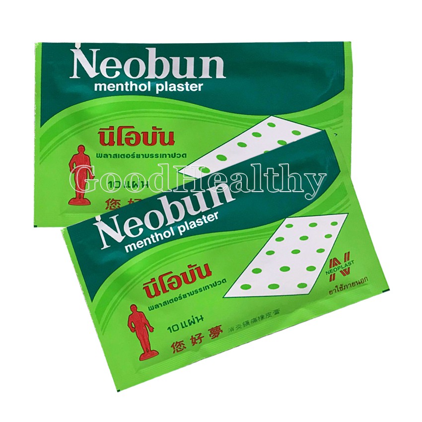 Neobun menthol plaster พลาสเตอร์ลดปวดนีโอบัน แก้ปวดฟัน ปวดหลัง เคล็ด ...