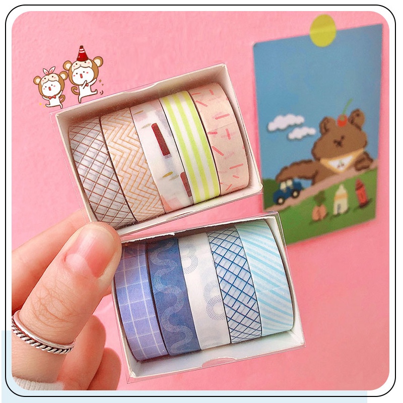 Cartoon and Paper Tape Set Girl Heart Macarons Hand Account Stickers Student DIY Decorative ...