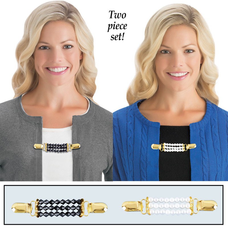 Sweater Vest Clips-Fake Pearl & Black Dress,Blouse Back-Set/2 ...