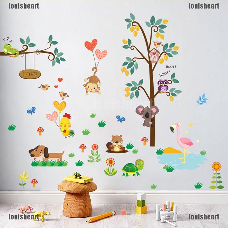 owl animal wall sticker jungle zoo tree nursery baby kids room decal ...