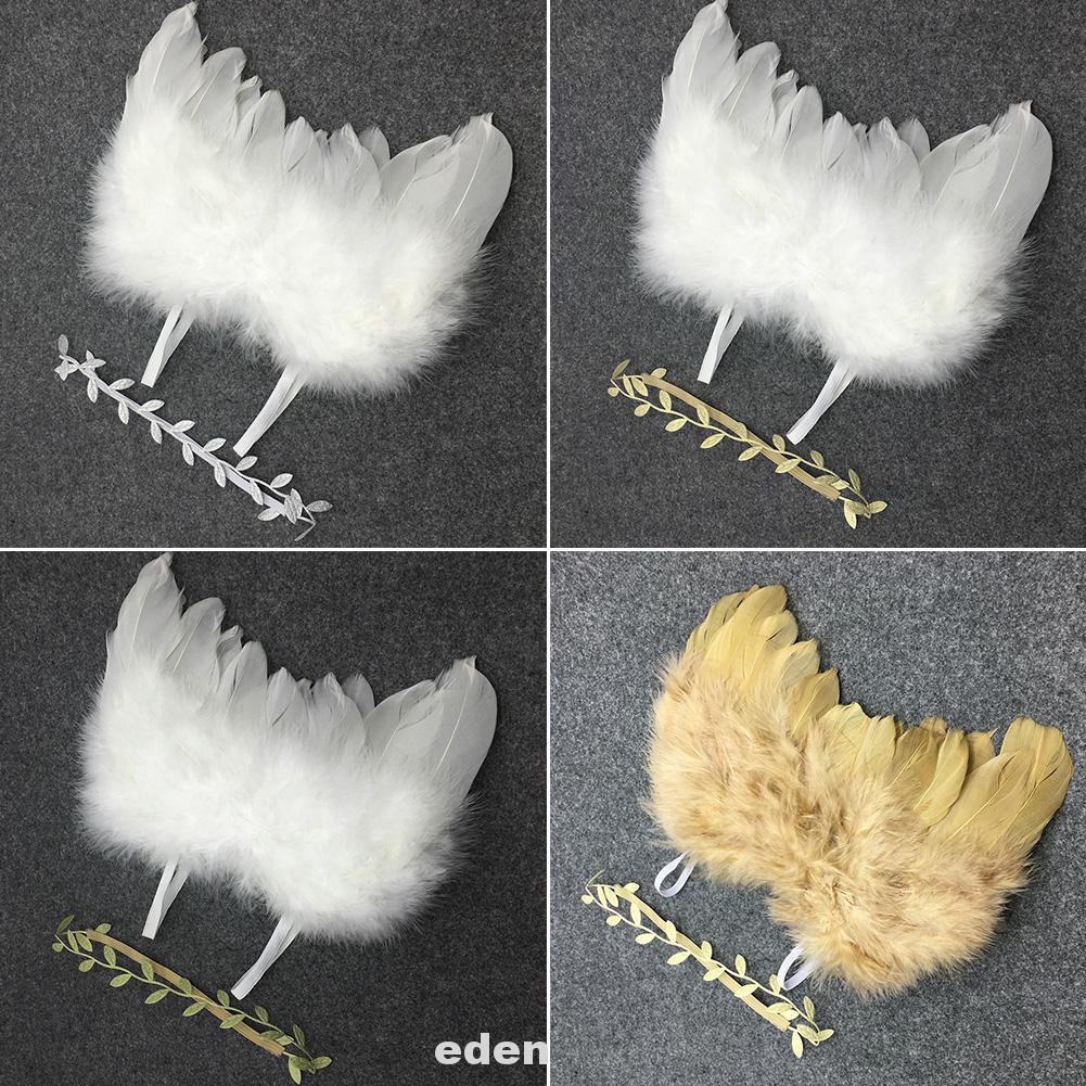 Baby Newborn Photograph Props Costume Leaves Headband Feather Angel ...