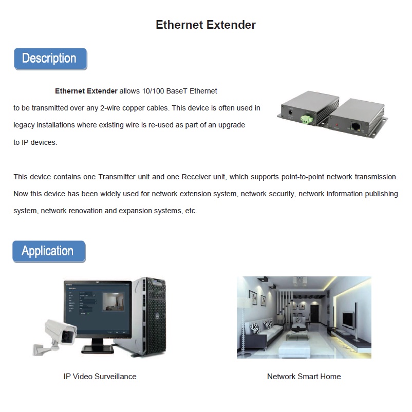 แปลงและขยาย LAN,CCTV IP, Ethernet extender (Single-port ) for 2 wire ...