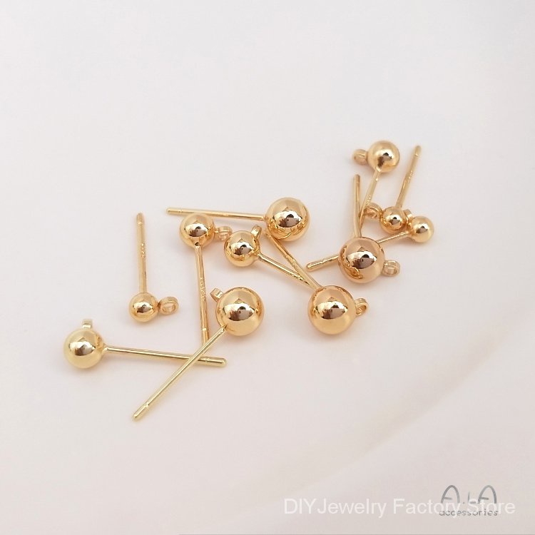 ต่างหูต่างหูเข็มเงิน S925 รูปลูกบอล ชุบทอง 14K DIY - diy.jewelry.factory.store.th - ThaiPick