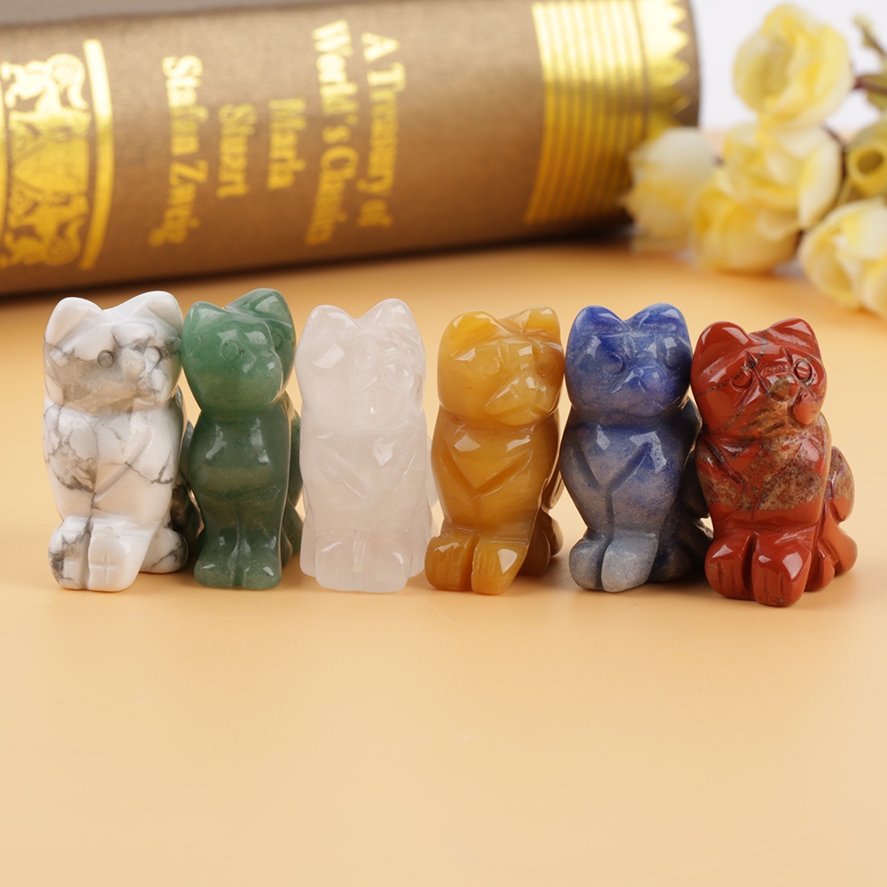 1.5IN Colorful Natural Material Handmade Lucky Cat Carving Stone for ...