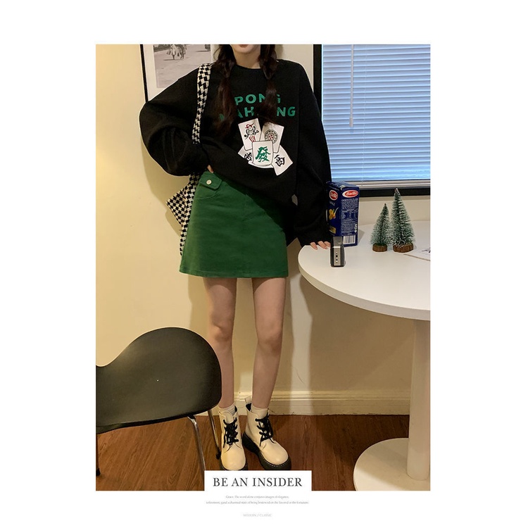 S-4XL กระโปรงยีนส์สีเขียวฤดูร้อนใหม่ย้อนยุคสไตล์ฮ่องกงที่เรียบง่ายสบาย ๆ เอวสูง A-line กระโปรง ...