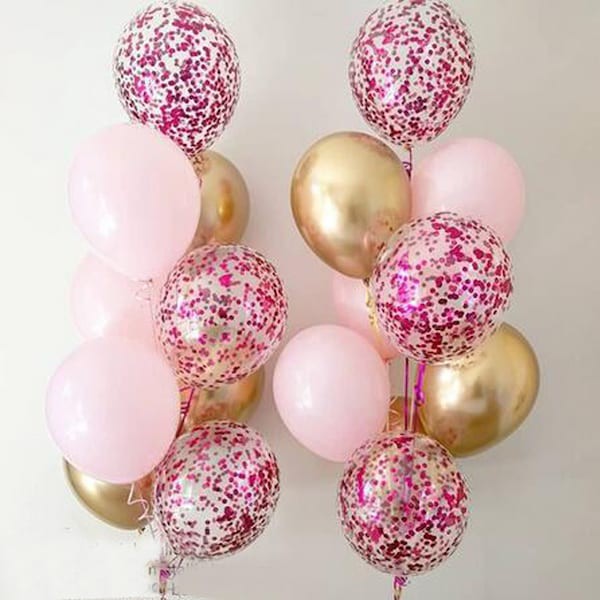 D70 (18PCS) Gold & White, Rose Gold, Pink Metallic Latex Confetti ...