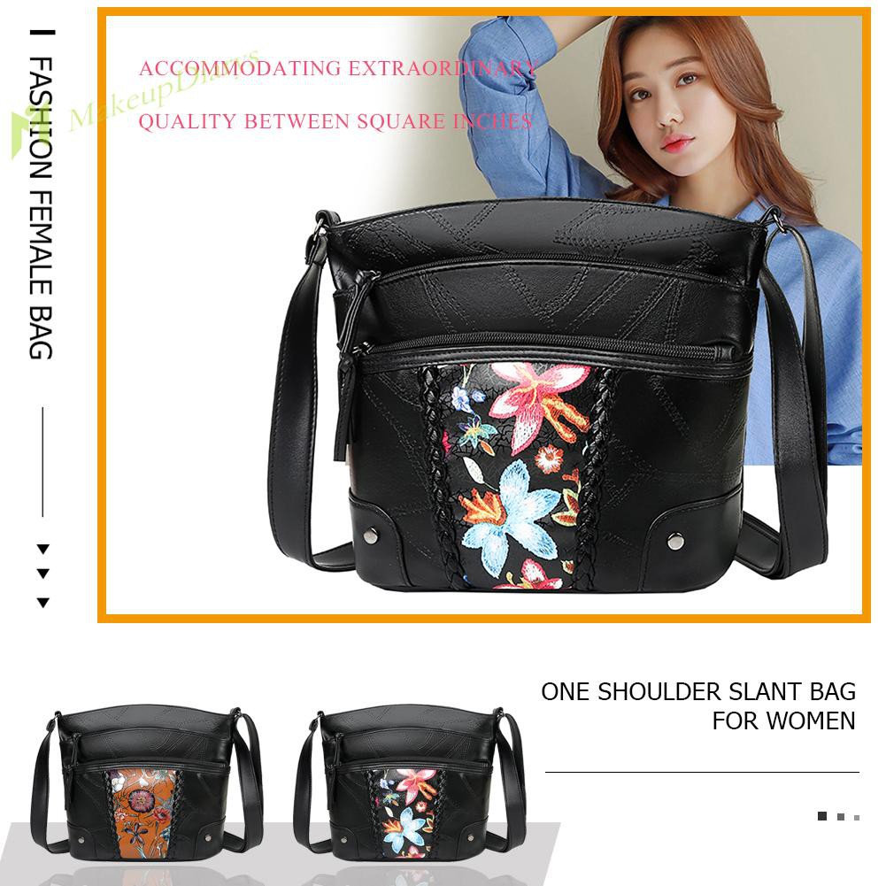 Multi Pocket PU Splicing Shoulder Bag Women Print Zipper Crossbody ...