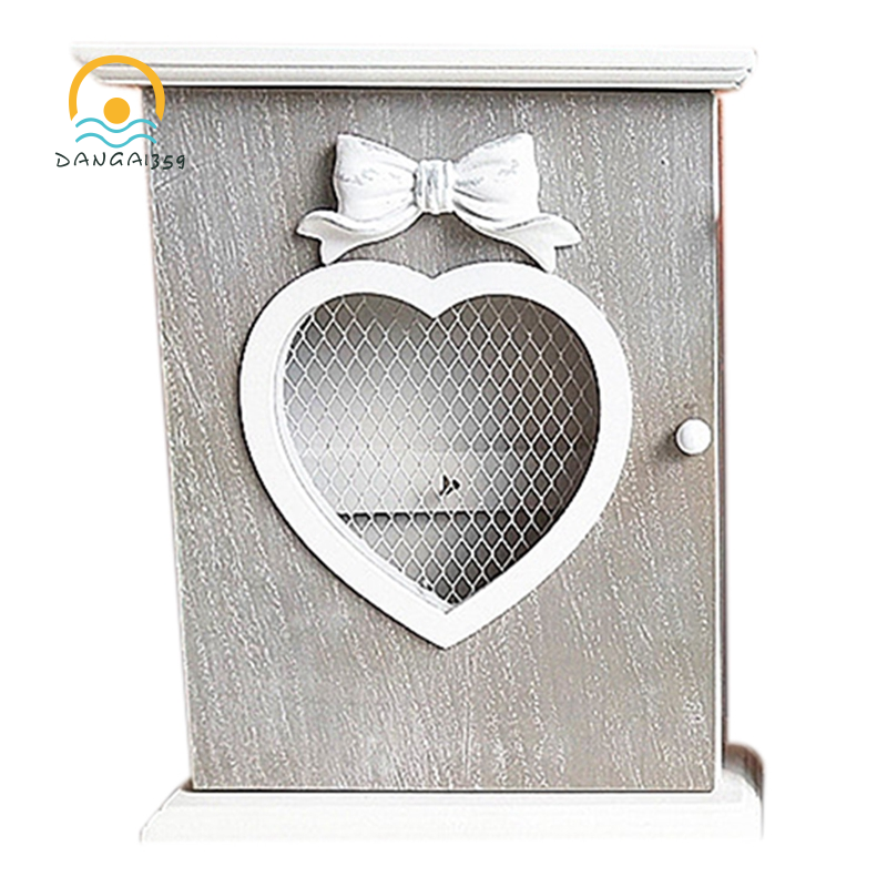 Wall-Mounted Retro Heart-Shaped Hanging Wooden Storage Box Key Hook ...
