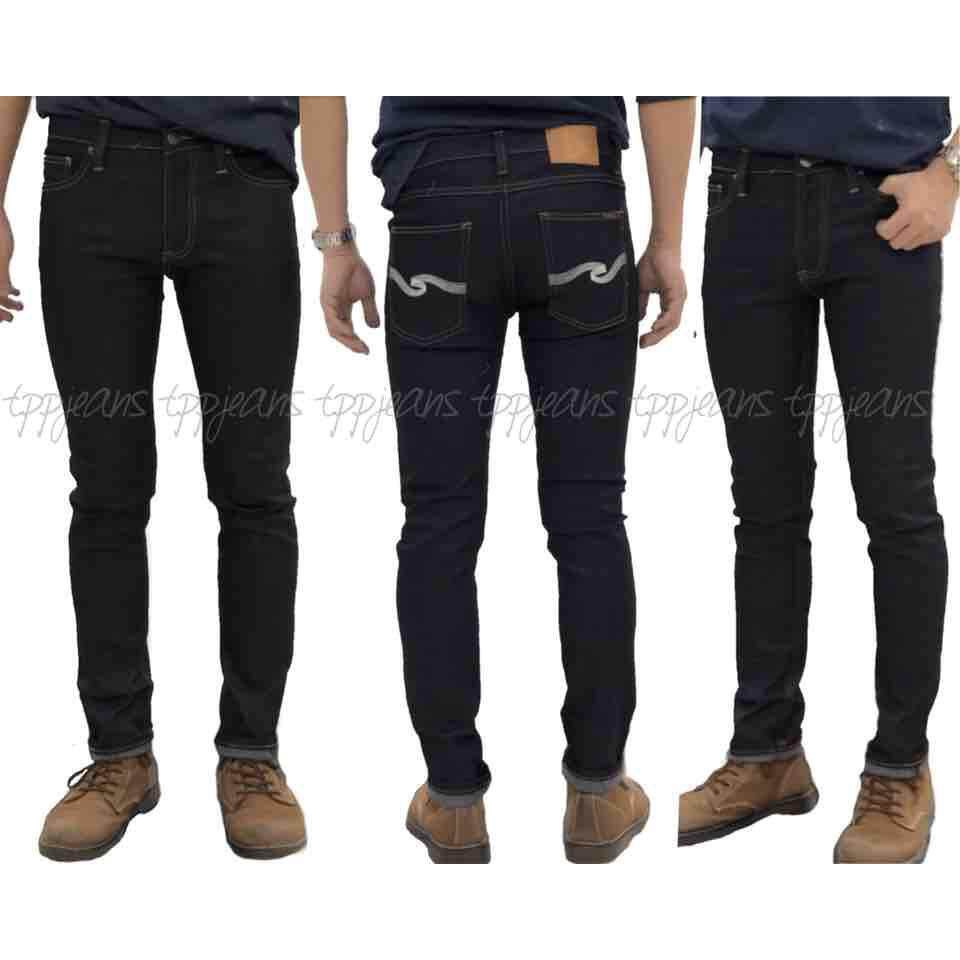 ND GT Slim-fit Denim Stetch กางเกงยีนส์ชาย ทรงกระบอกเล็กกึ่งเดฟด้ายขาว ...