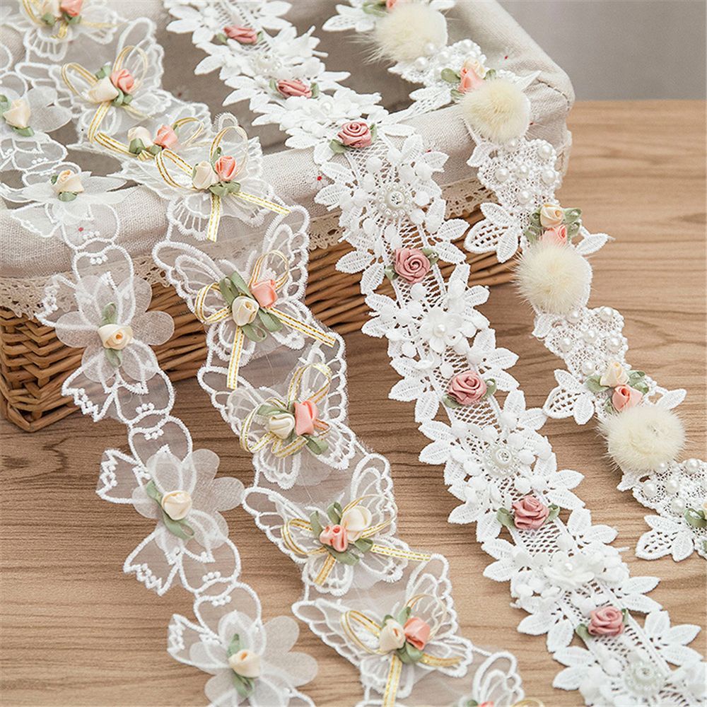 JUNE Polyester Sewing Material Beaded Applique Lace Ribbon 3D Flower ...
