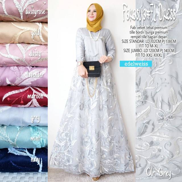 Farasya Dress Tile 71 Gamis Jumbo Velvet Mix Brukat Gamis Graduation ...