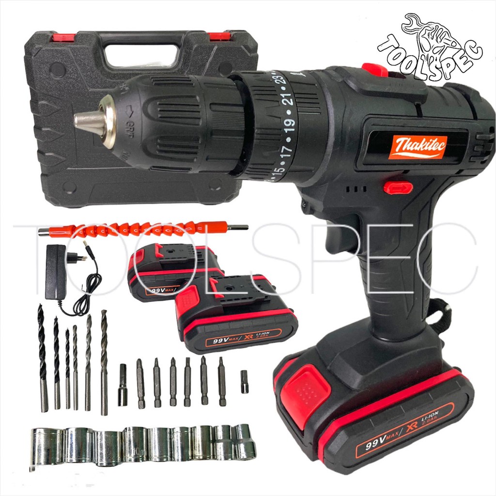 THAKITEC สว่านกระแทกไร้สาย 99V 3 ระบบ รุ่นใหม่ ระบบกระแทก แบตเตอรี่ Li ...