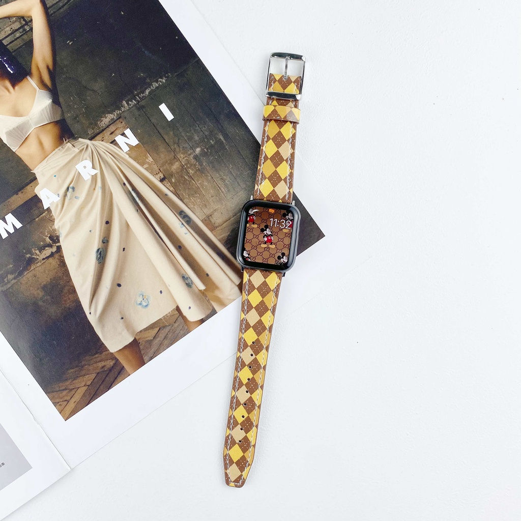 ที่กำหนดเองส่วนบุคคล Checkerboard PU หนังสายนาฬิกาโลหะหัวเข็มขัด Iwatch ...