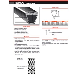 BANDO สายพาน สายพานร่องวีหน้าแคบ Bando Power Ace 3V หน้ากว้าง 9.5mm หนา ...